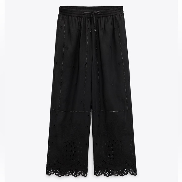 Zara | Pants & Jumpsuits | Zara Black Drawstring Pants With Open Work ...